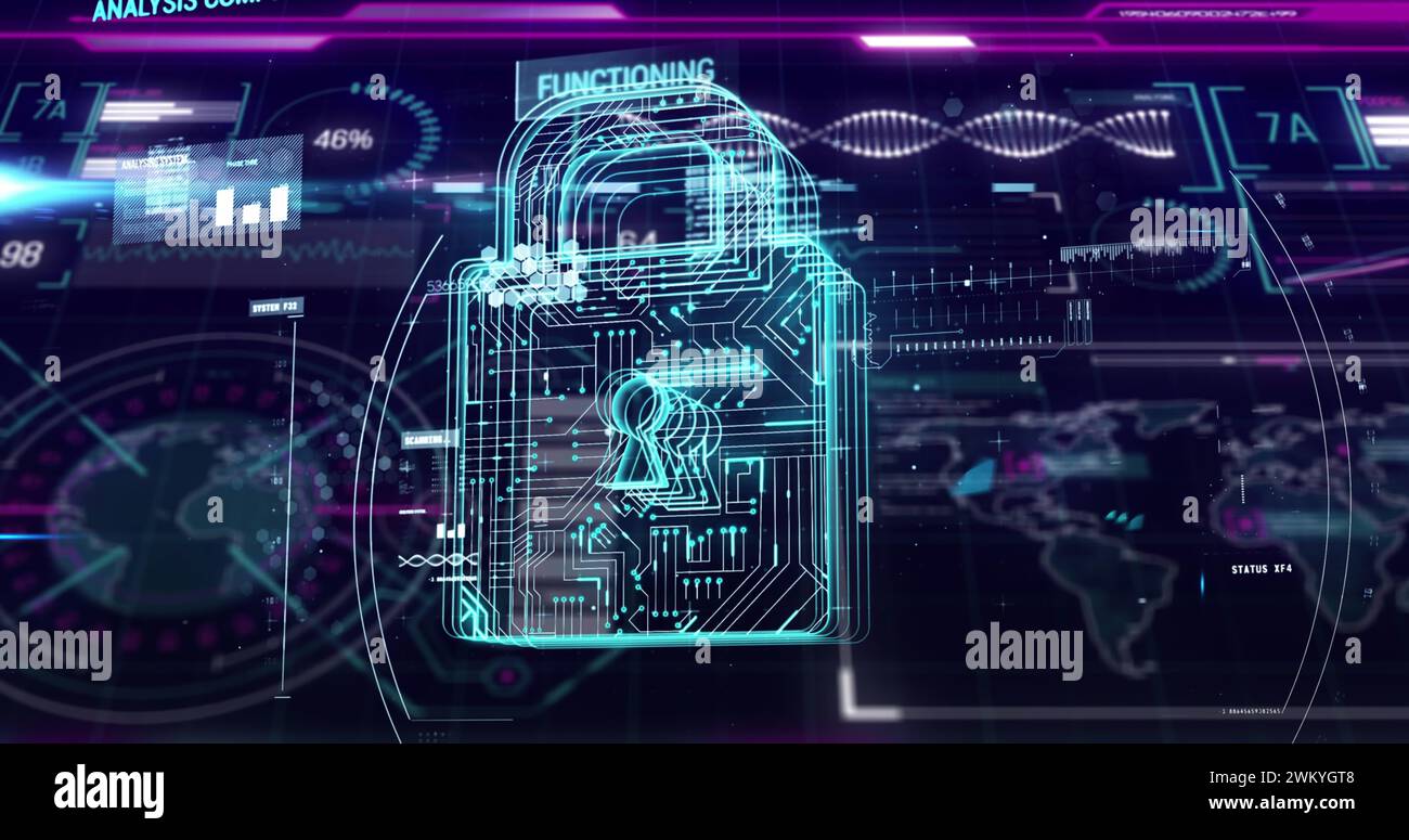 Image of digital icon and data processing on interface Stock Photo - Alamy