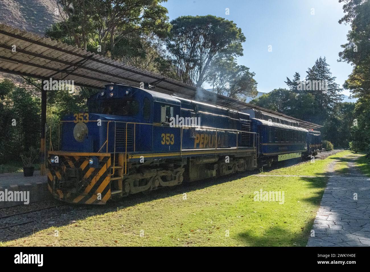 A PeruRail train carriage going from Aguas Calientes to Urubamba in the ...