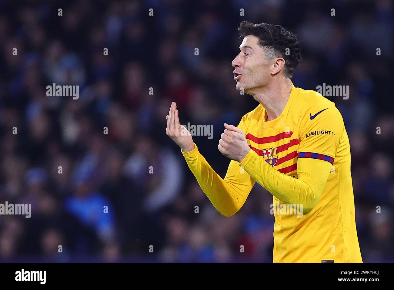 Robert Lewandowski of FC Barcelona gestures during the Champions League ...