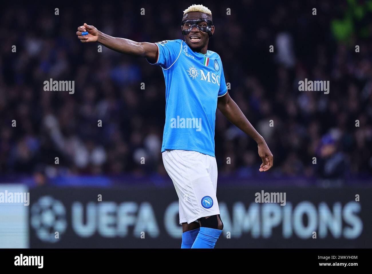 Victor Osimhen of SSC Napoli gestures during the Champions League ...