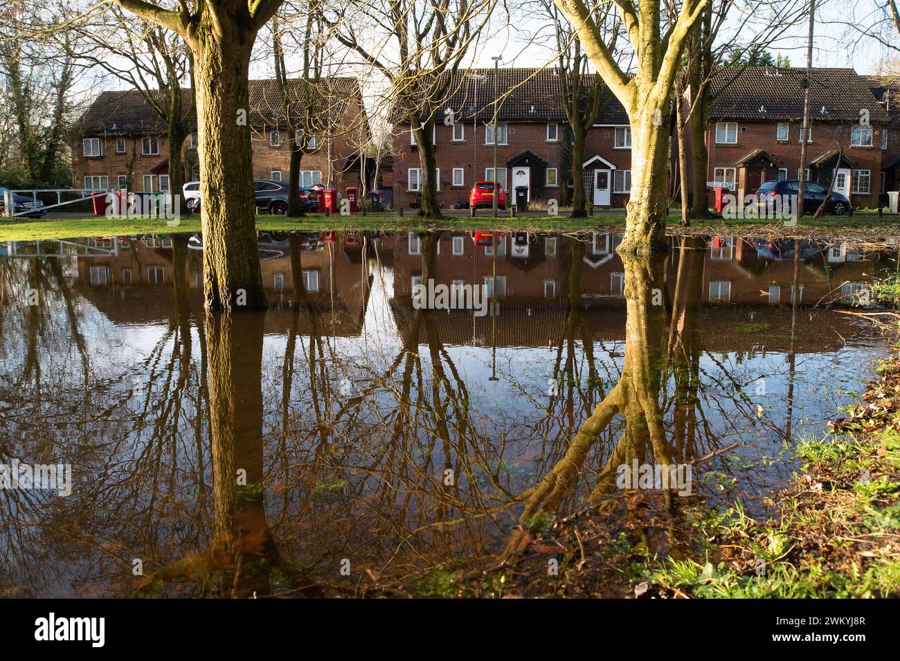Colnbrook, Slough, Berkshire, UK. 23rd February, 2024. Floodwater from ...
