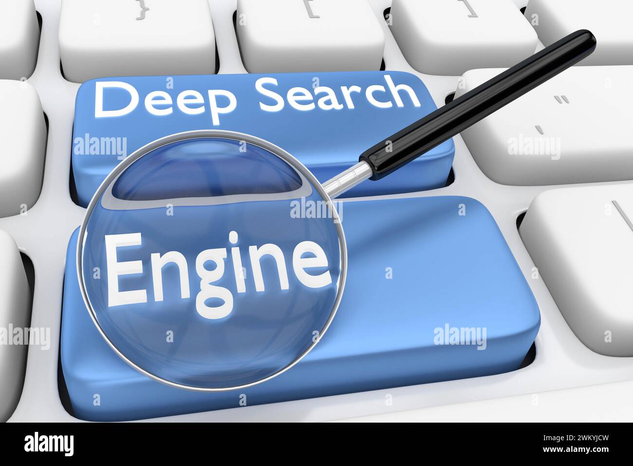 3D illustration of computer keyboard with the script Deep Search Engine ...