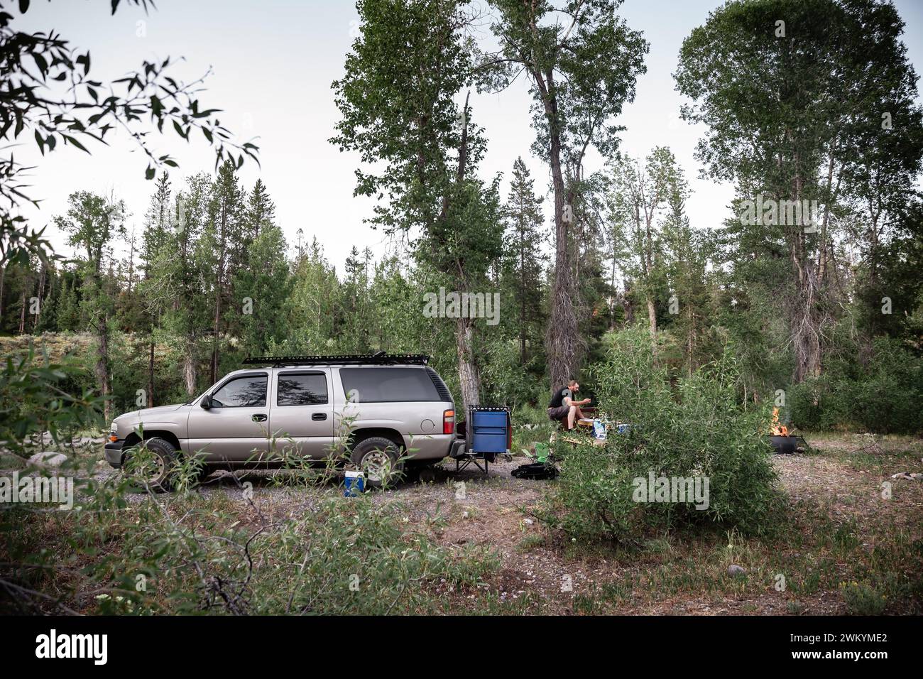 Car camping in a remote dispersed campground in Yellowstone Stock Photo ...