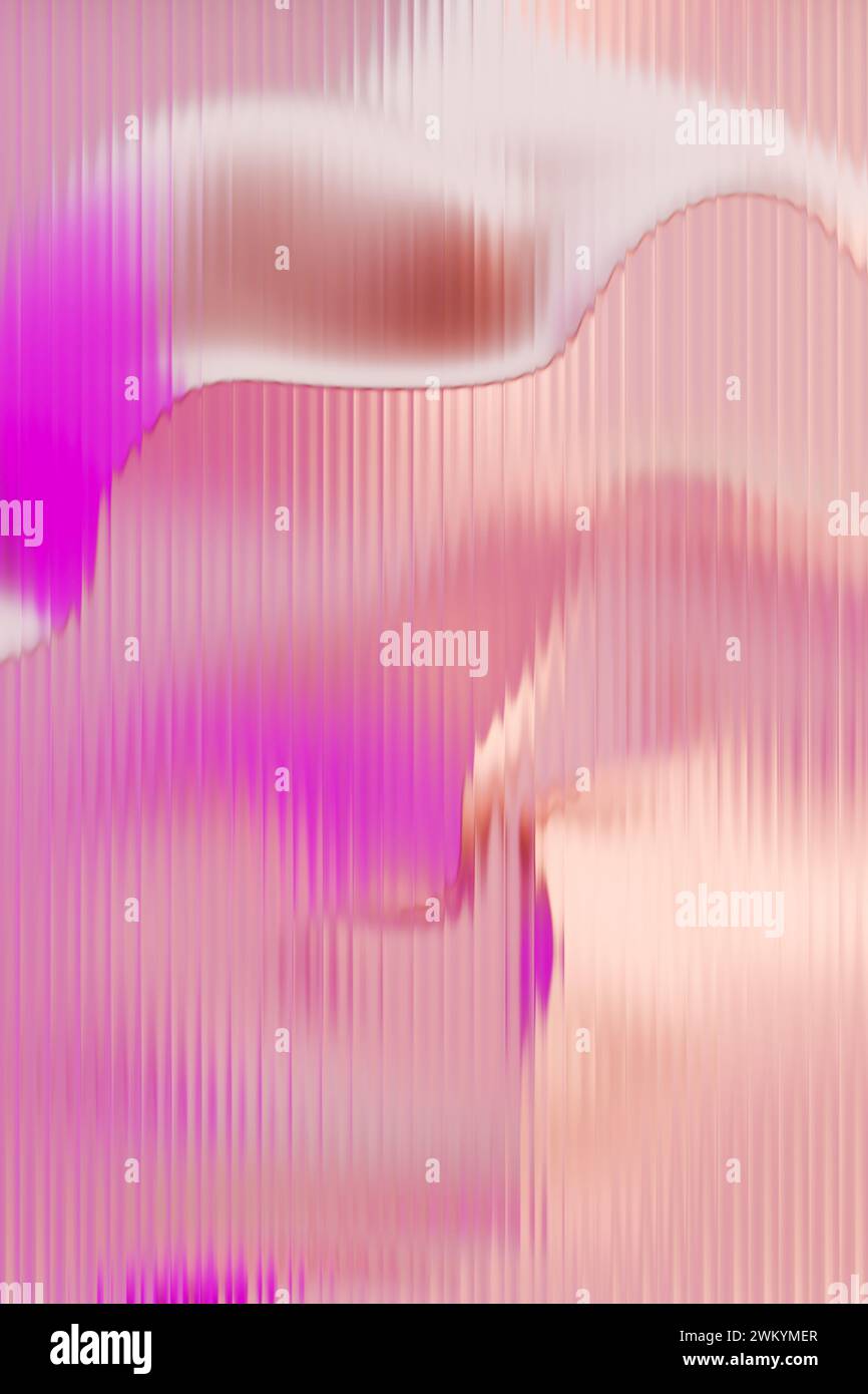 Dynamic glossy Shapes behind Fluted Glass Pink Background. 3d rendering ...