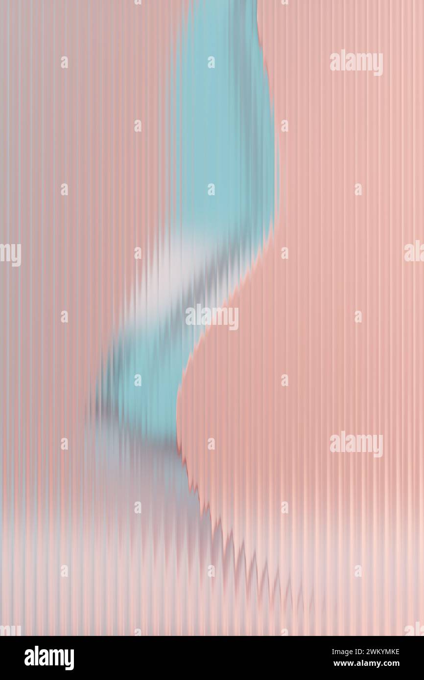 Glossy Shapes behind Fluted Glass pastel blue and Pink Background. 3d ...