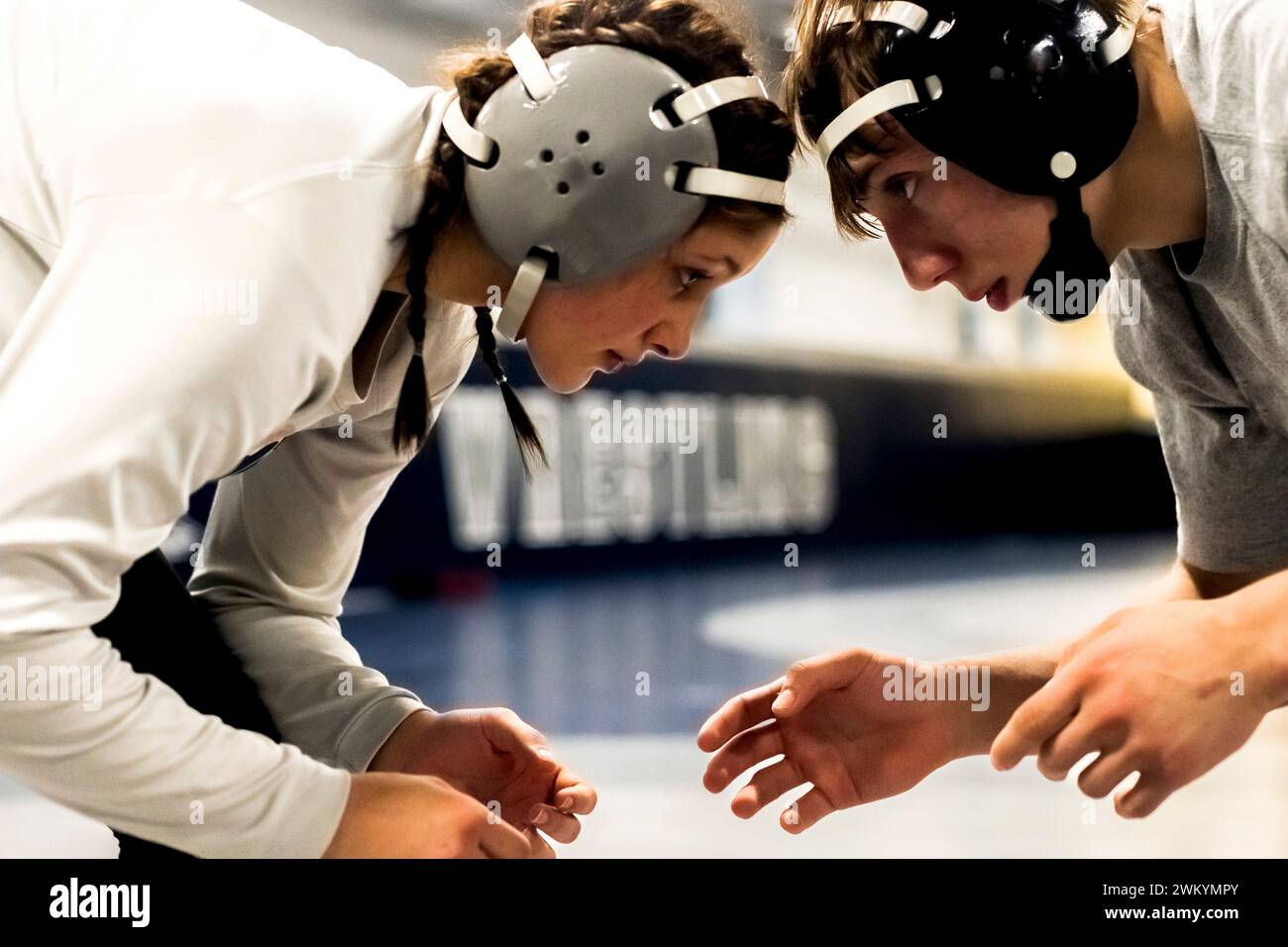 15 year old female wrestler on a co-ed team Stock Photo - Alamy