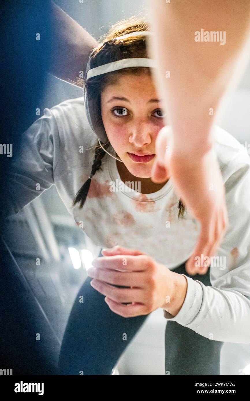 15 year old female wrestler on a co-ed team Stock Photo - Alamy