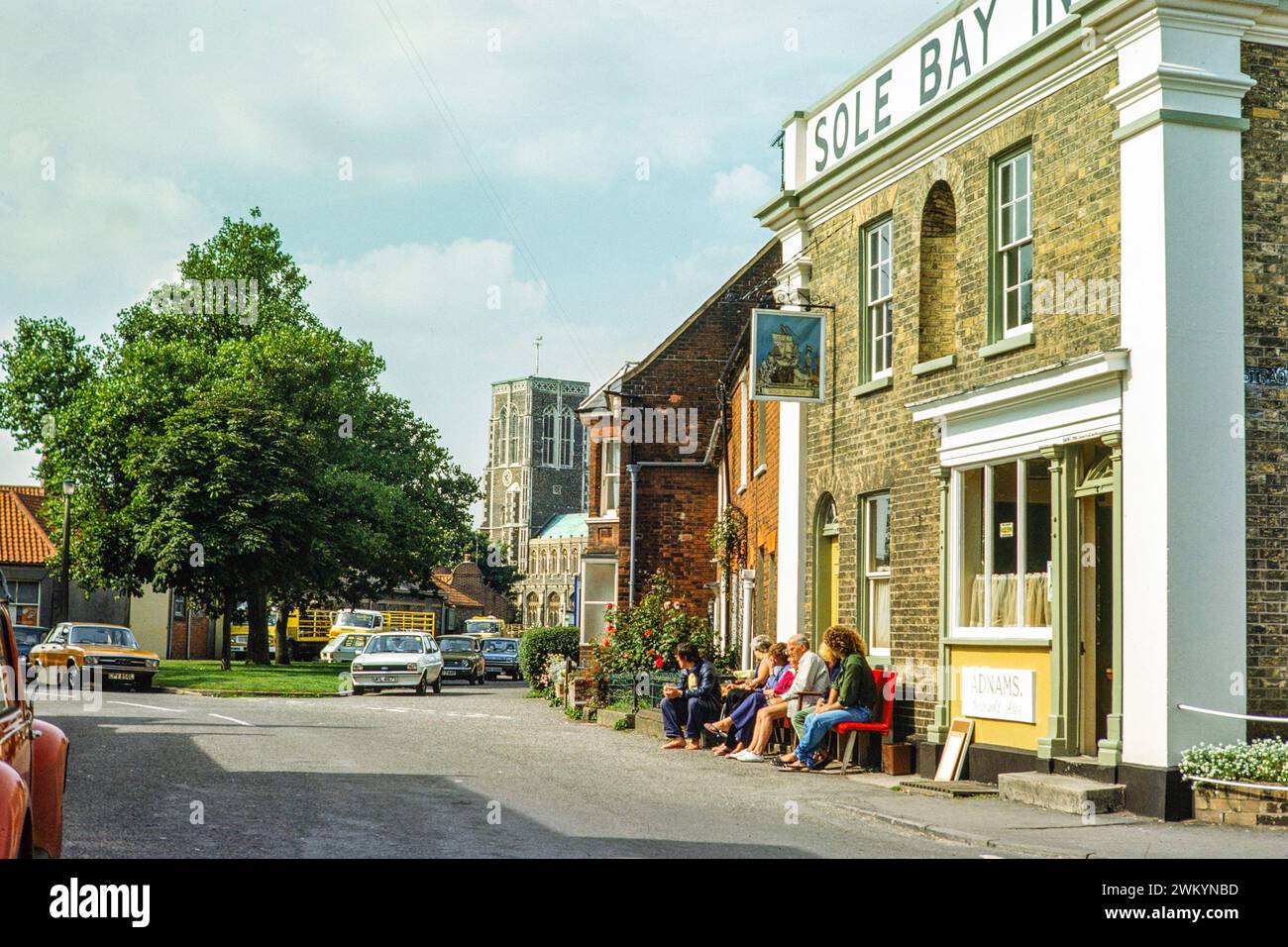 People sitting outside the Sole Bay Inn pub, Southwold, Suffolk ...