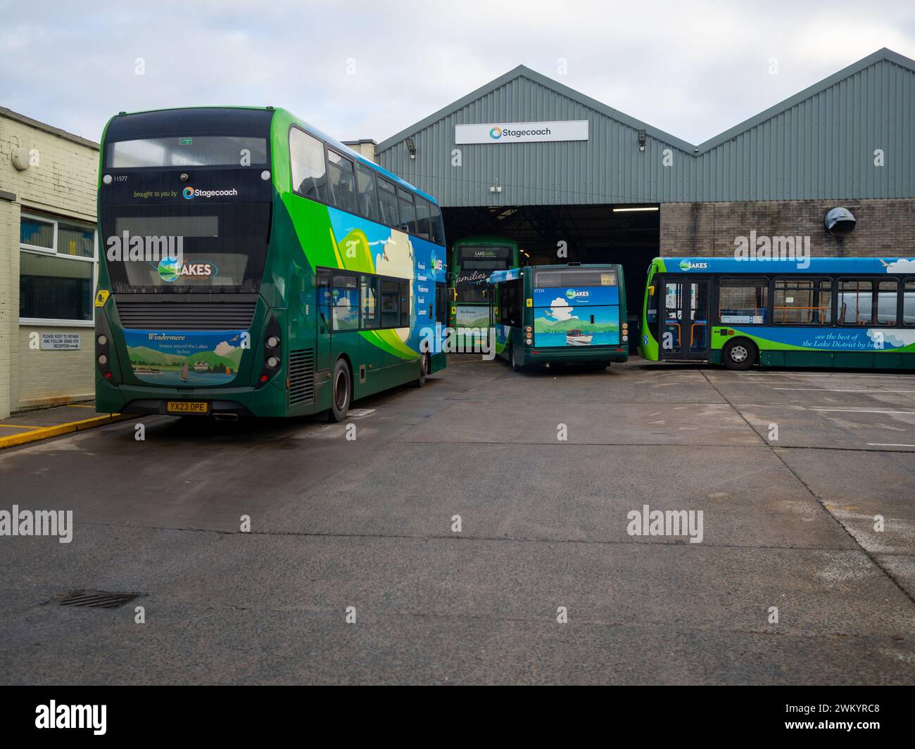 Blue and green single and double decker Stagecoach buses parked in ...