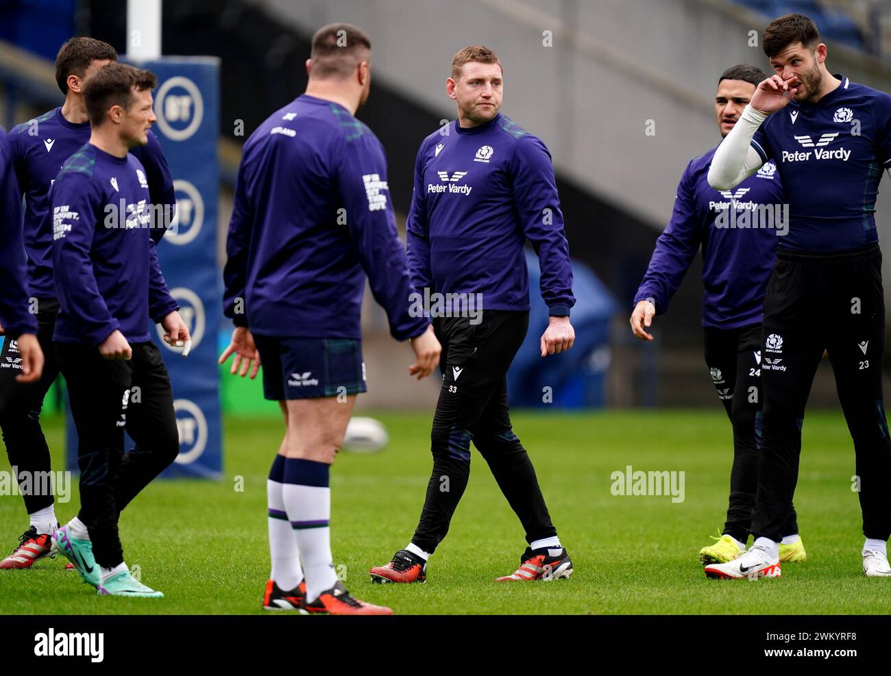 Scotland's Finn Russell (centre) during the team run at Scottish Gas ...