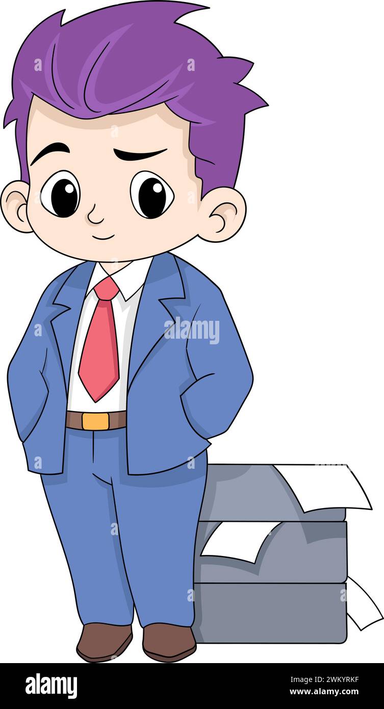 illustration of a successful businessman with piling up work, cartoon ...