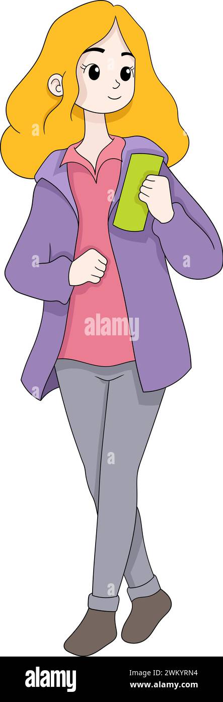 woman heading to her vacation spot, carrying a brochure of instructions ...