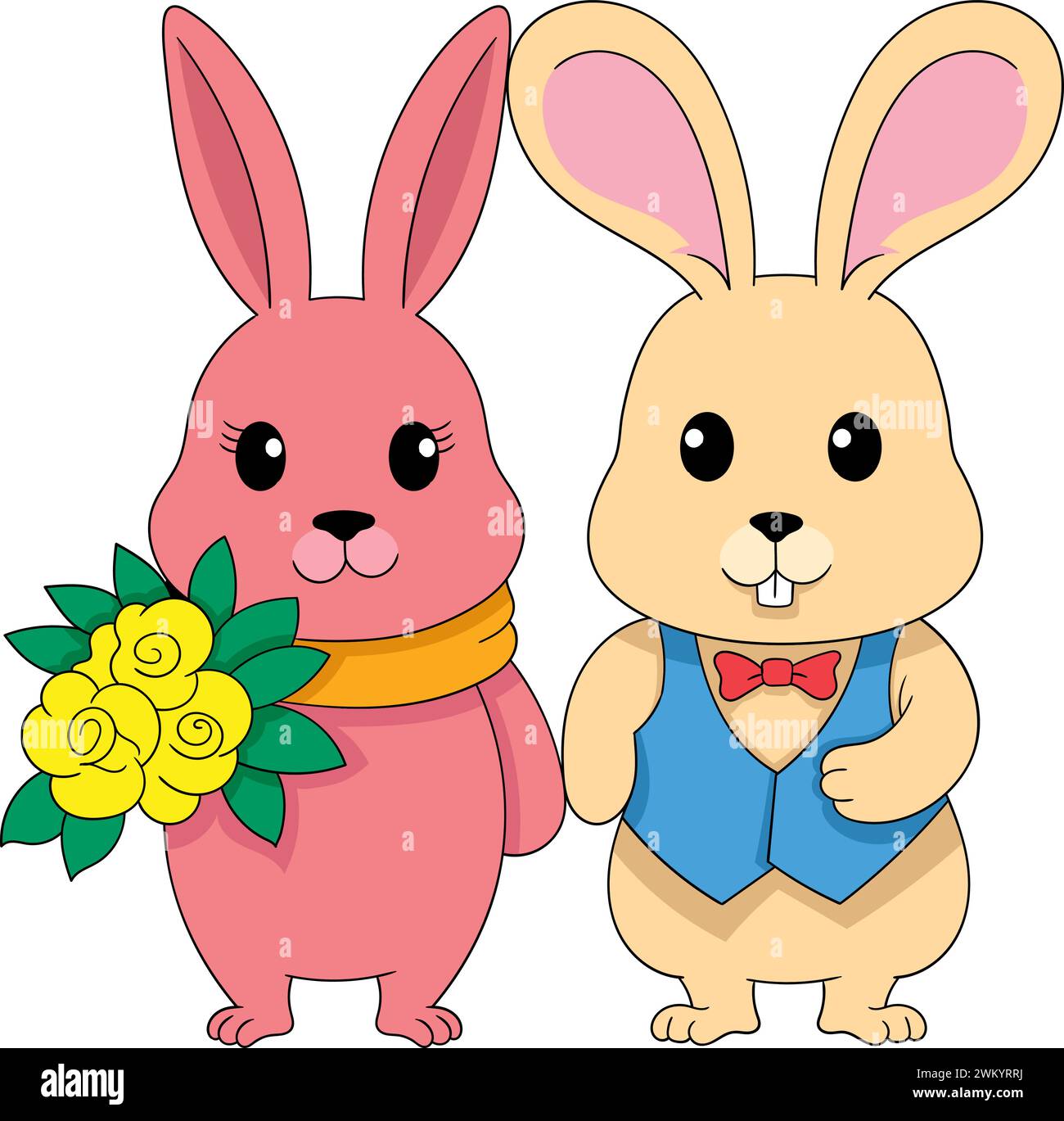 mammal animal marriage, male and female rabbit pairing, cartoon flat ...