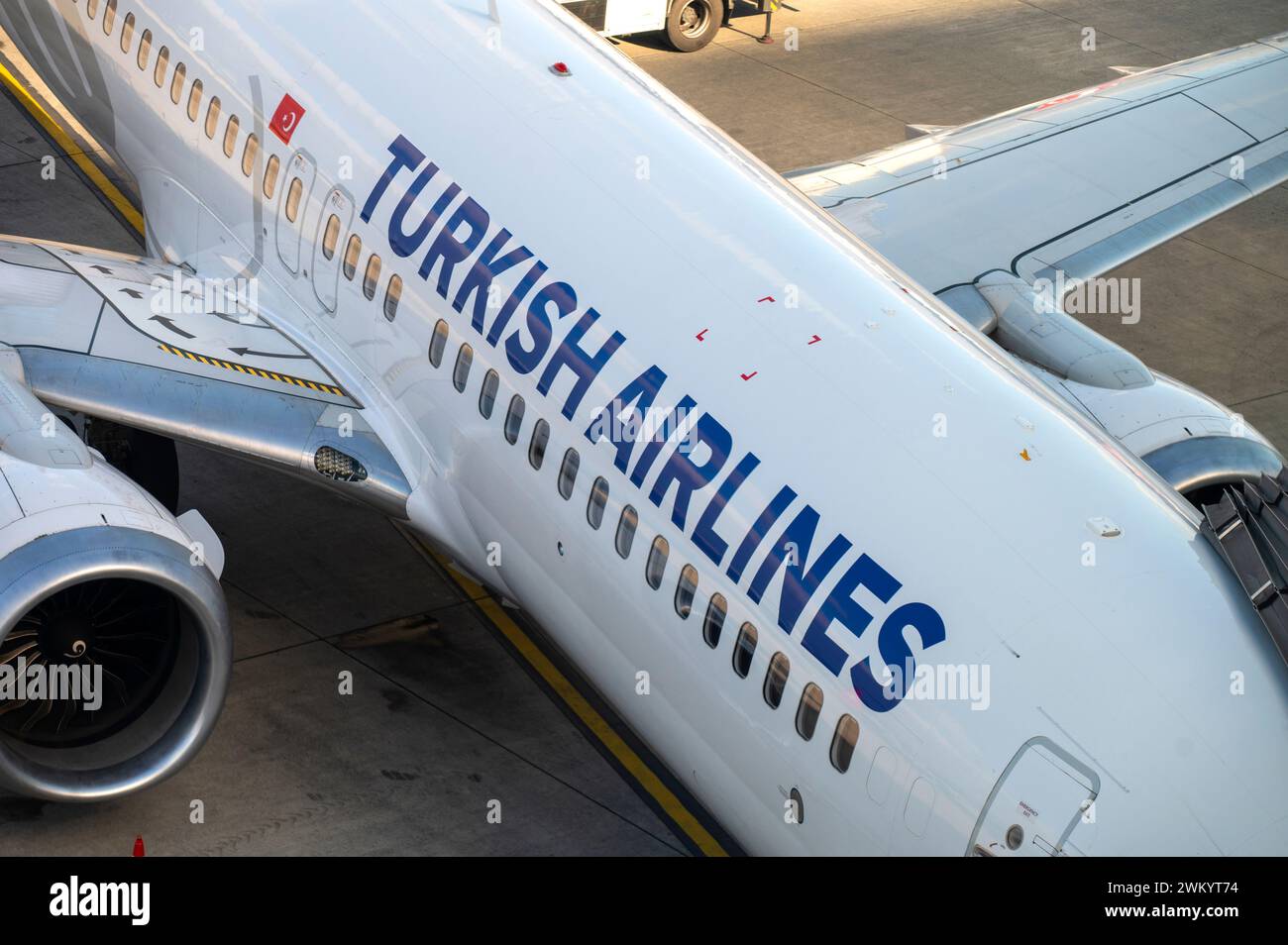 ISTANBUL - JAN 23: Plane with Turkish airlines logotype on surface at ...