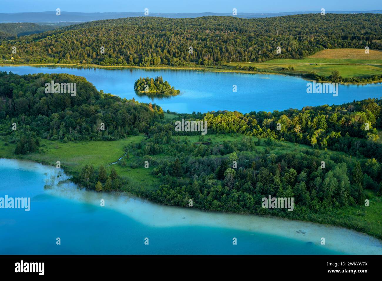 Lac du Grand Maclu and Lac d'Ilay, in the Jura mountains. Group of 4 ...