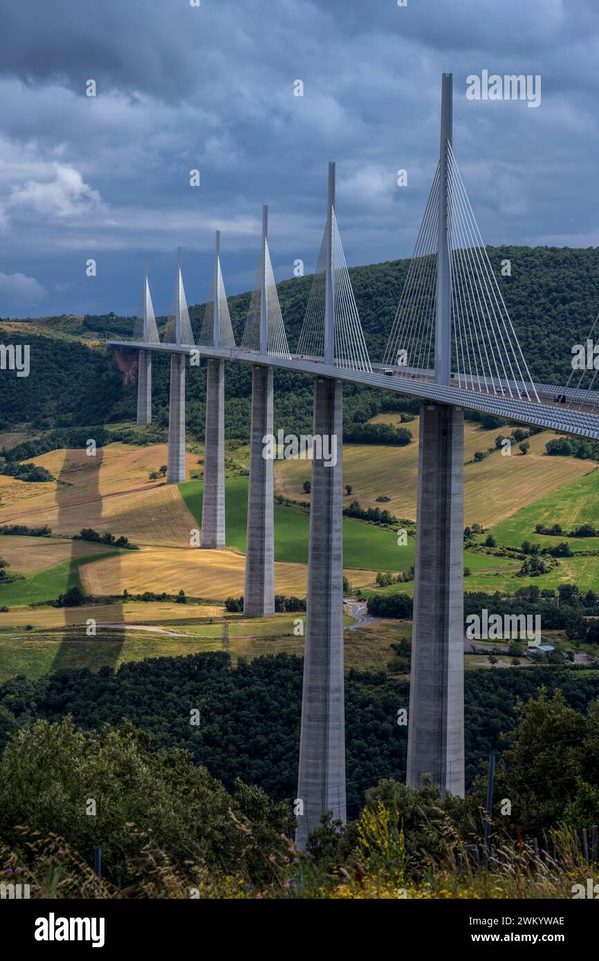 Millau Viaduct, cable-stayed bridge spanning the Tarn valley, Aveyron ...