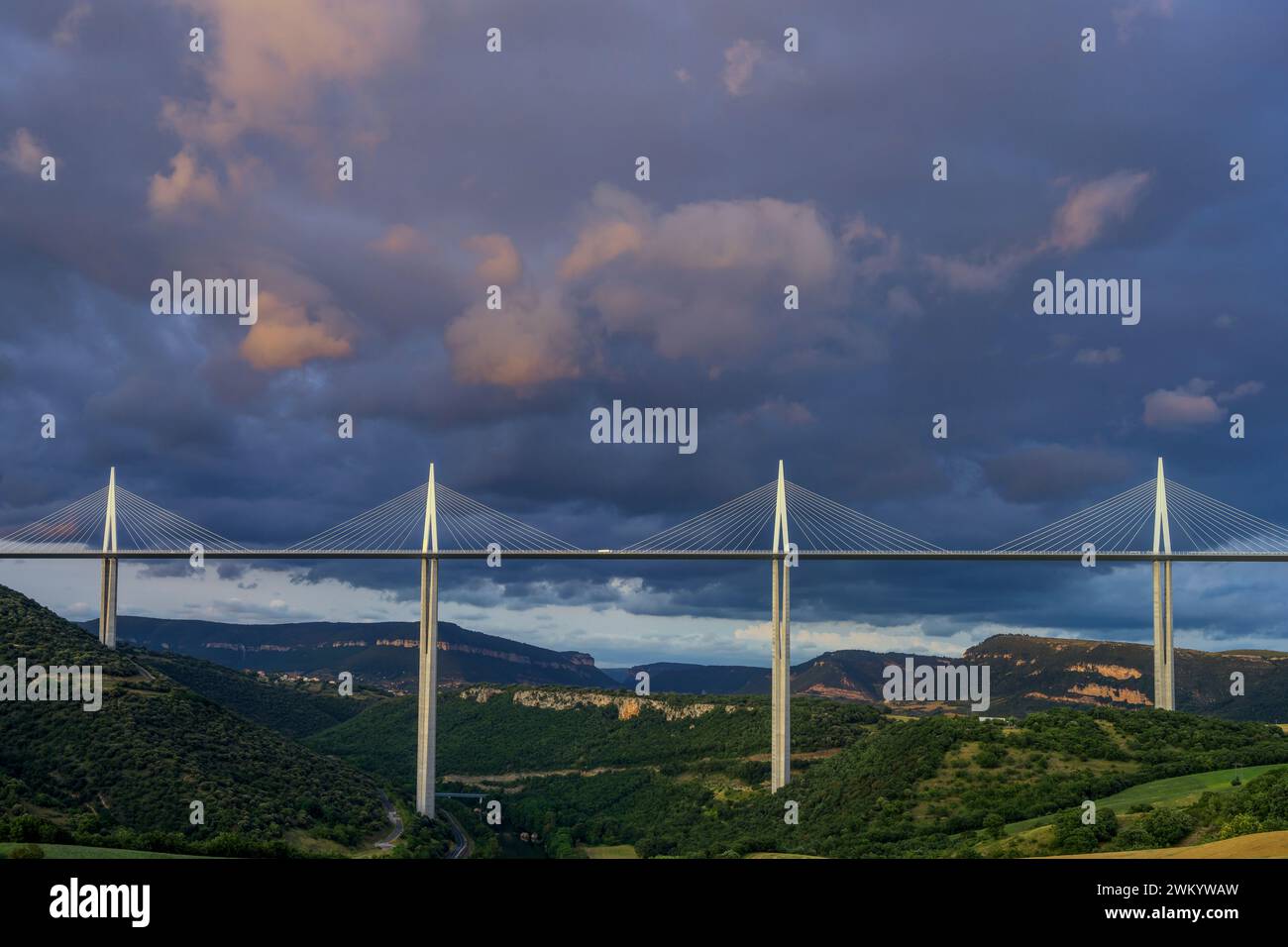 Millau Viaduct, cable-stayed bridge spanning the Tarn valley, Aveyron ...