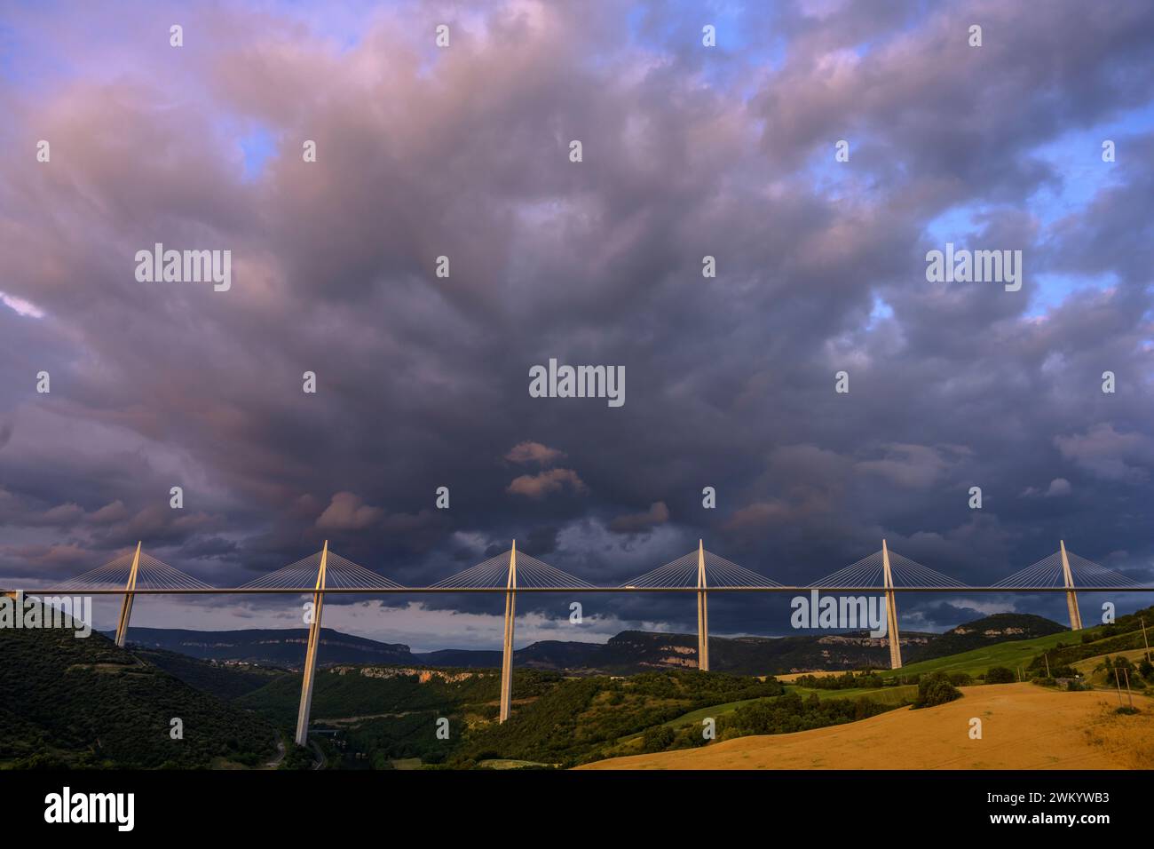 Millau Viaduct, cable-stayed bridge spanning the Tarn valley, Aveyron ...