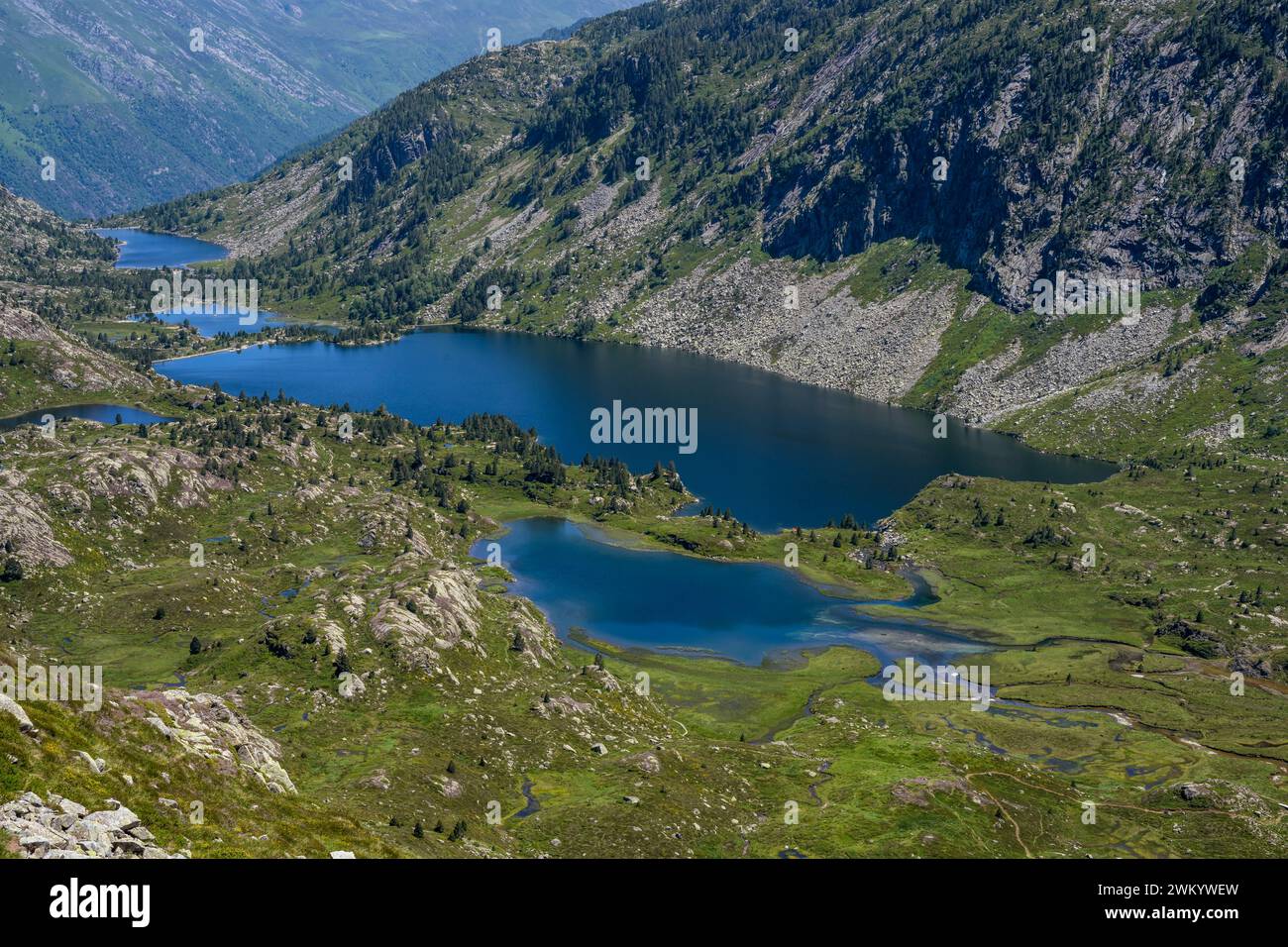 The upper Bassies valley in Ariege. Lac majeur, and Pla de la Fond, in ...