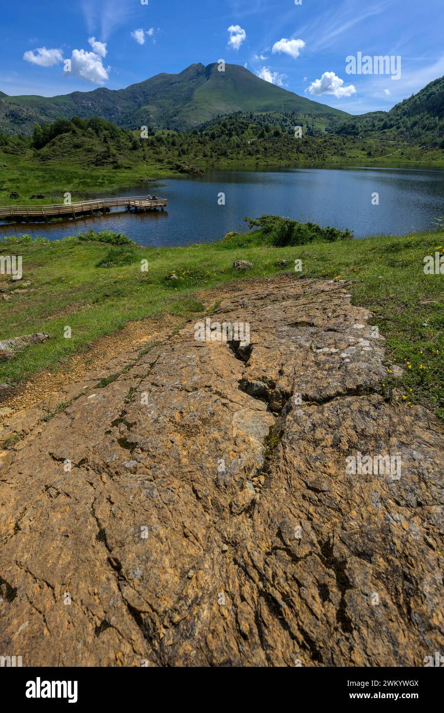 Lherzolite in front of Lers pond in Ariege, Pyrenees, France Stock ...