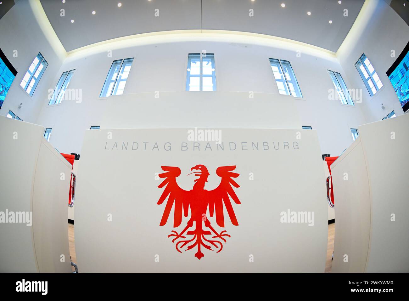 Potsdam, Germany. 21st Feb, 2024. The logo on the lectern in the ...