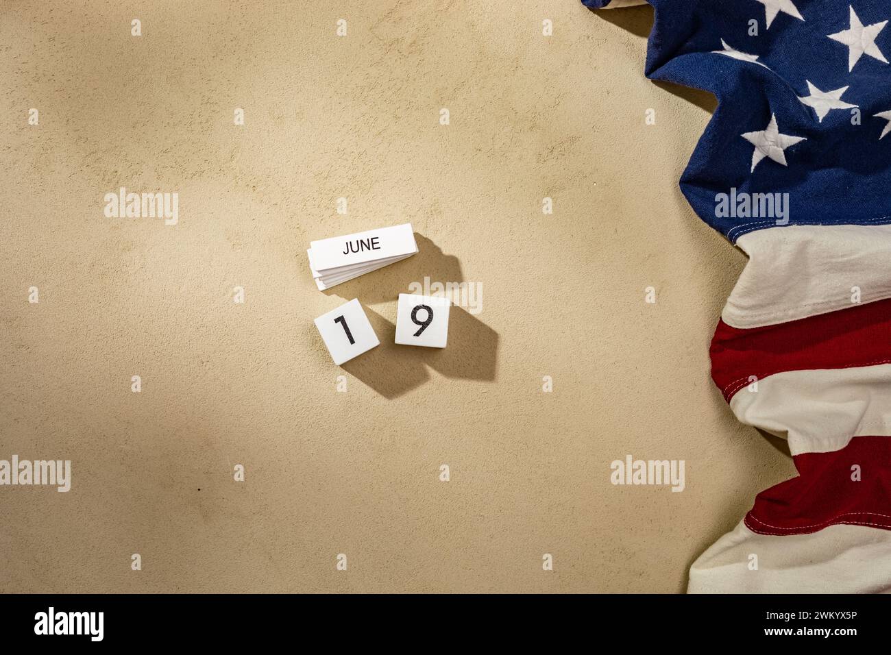 Wooden Calendar Blocks Showing June 19 Juneteenth Next to an American ...