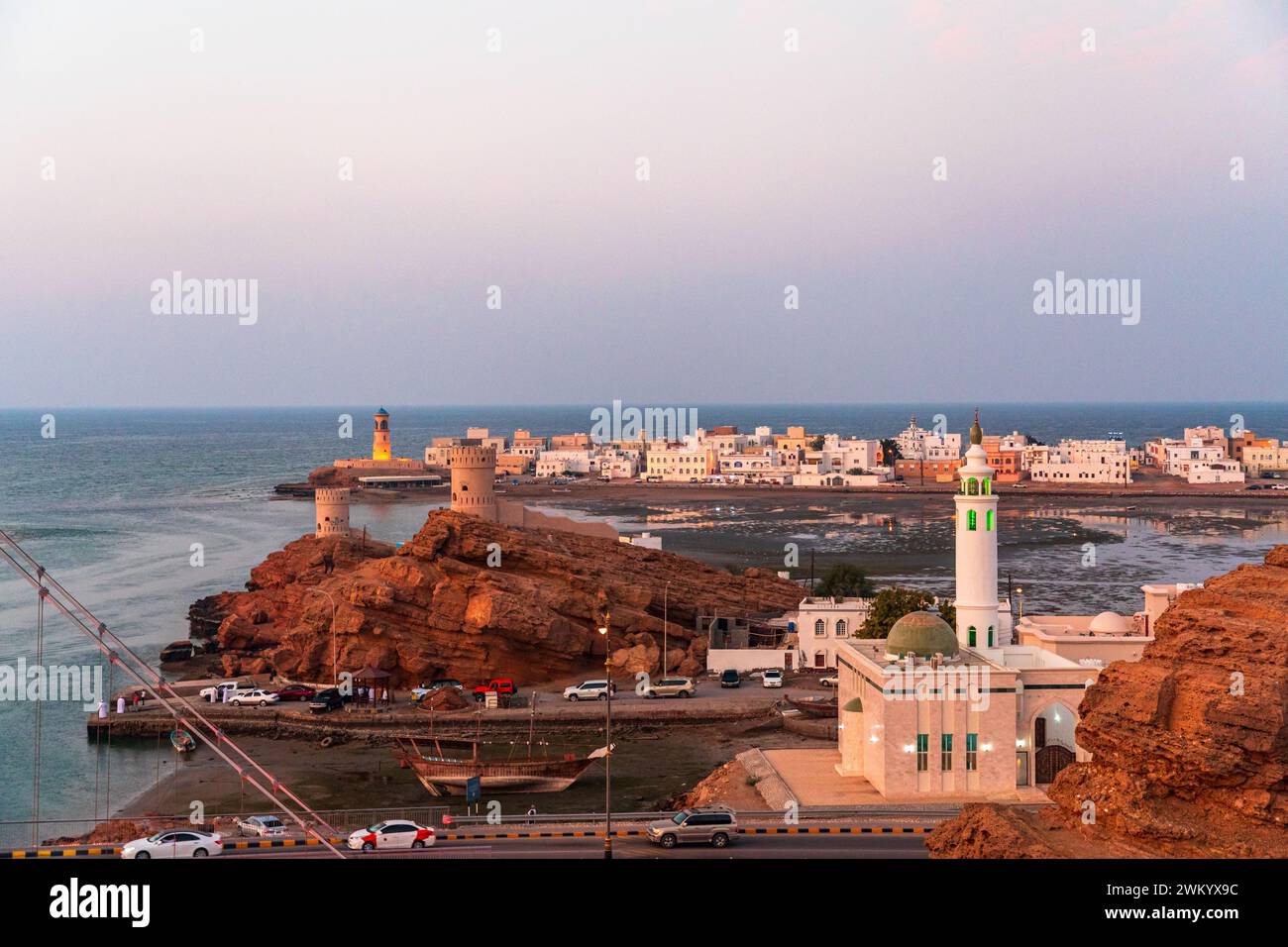 West part of Sur town with Al-Ayjah Lighthouse and Al-Ayjah Castle ...