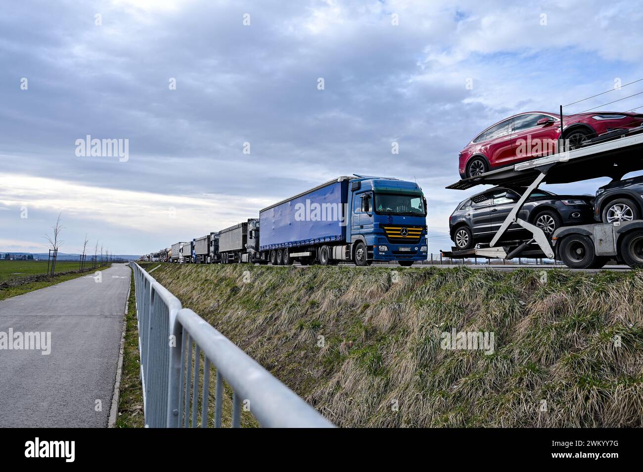 LVIV REGION, UKRAINE - FEBRUARY 22, 2024 - Trucks of Ukrainian carriers ...