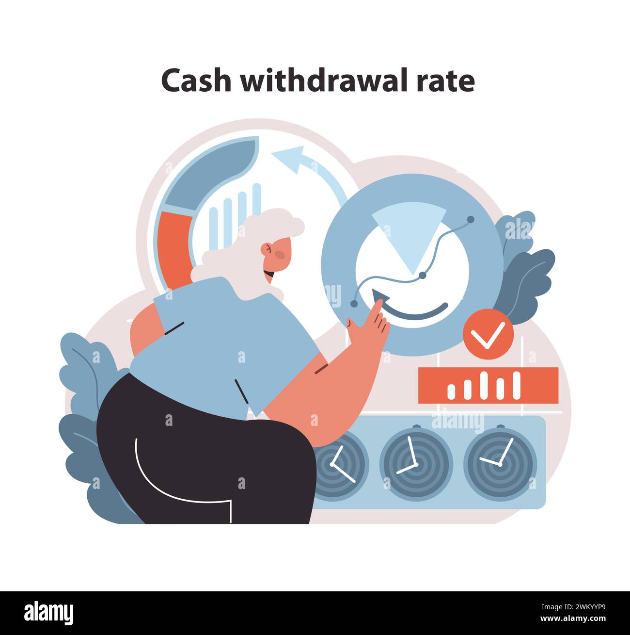 Retirement Calculator concept. Senior analyzing cash withdrawal rate ...