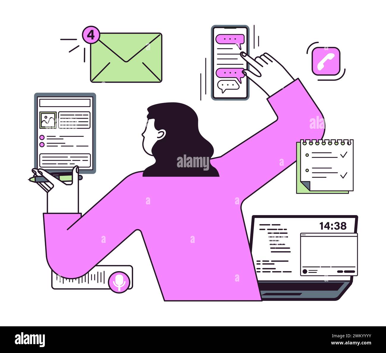 Employee efficiency. Business employee productive multitasking. Time management and work ...