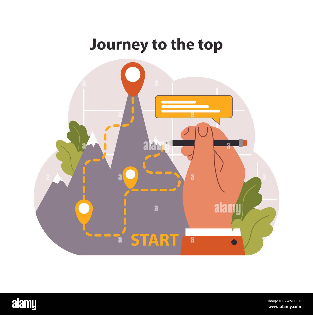 Journey to the top concept. Hand charting path on mountain, from start ... Journey to the top concept. Hand charting path on mountain, from start ...