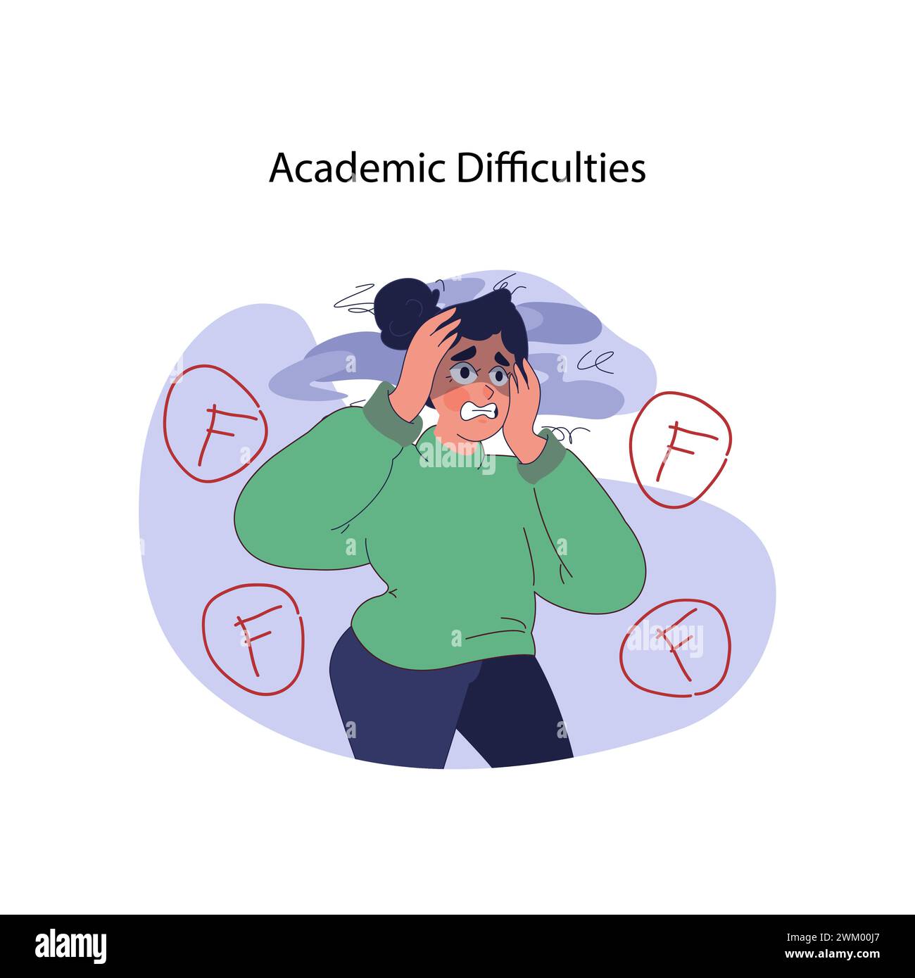 Academic difficulties concept. Distressed student overwhelmed by ...