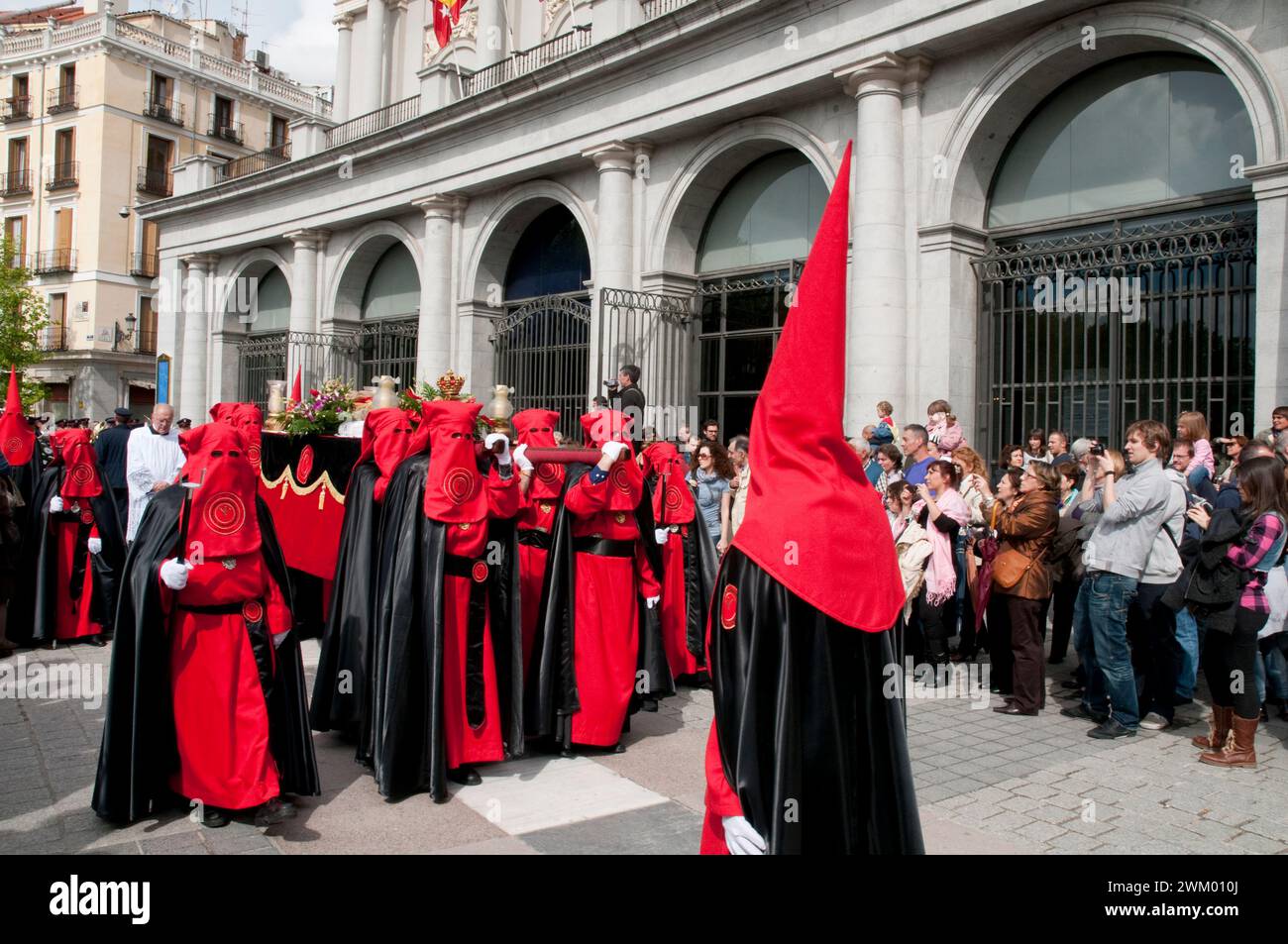 Nazarenos, La Soledad procession, Holy Week. Plaza de Oriente, Madrid ...