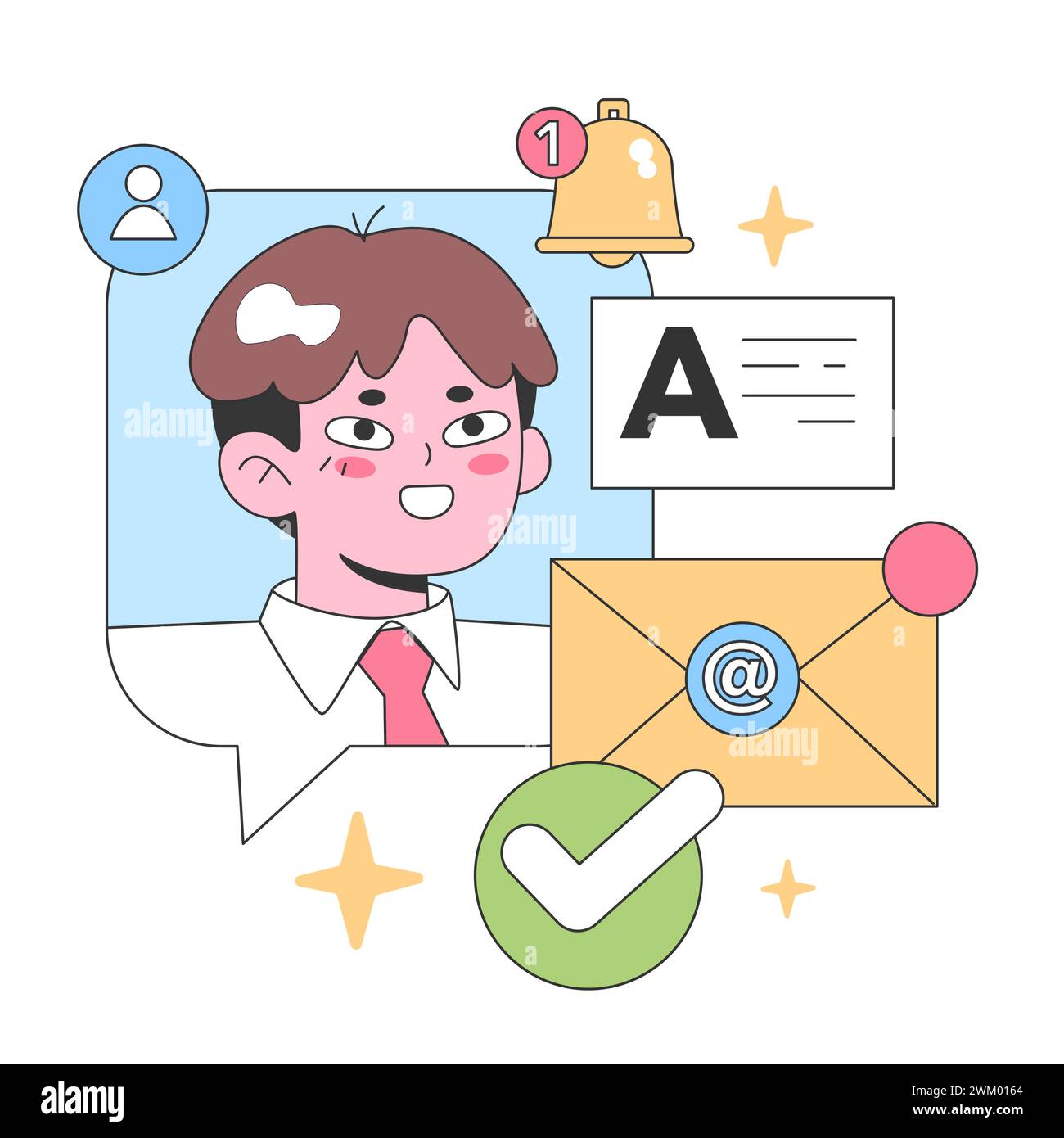 Digital notification concept. Man with webpage elements, new email ...