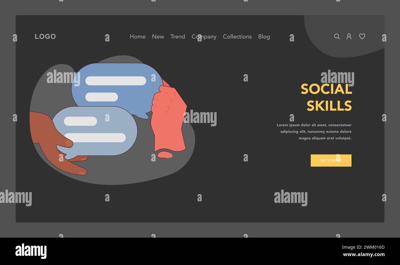 Social Skills concept. Two hands engage in a handshake above message ...