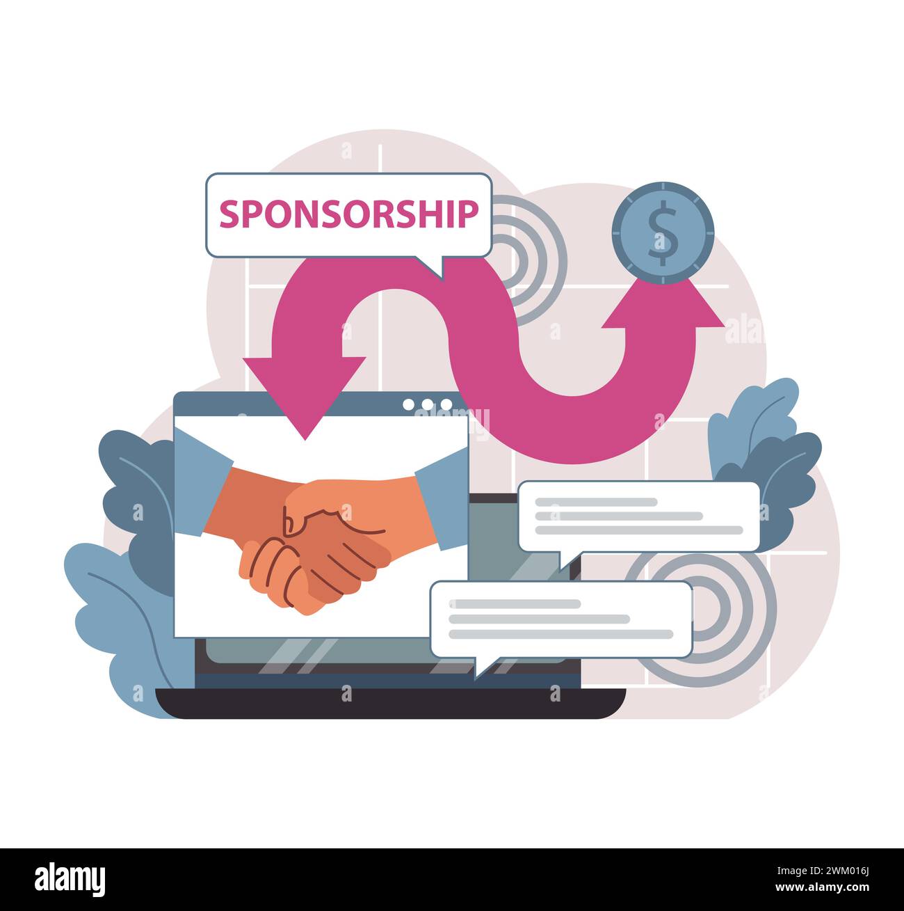 Online sponsorship agreement. Handshake on screen signifies ...