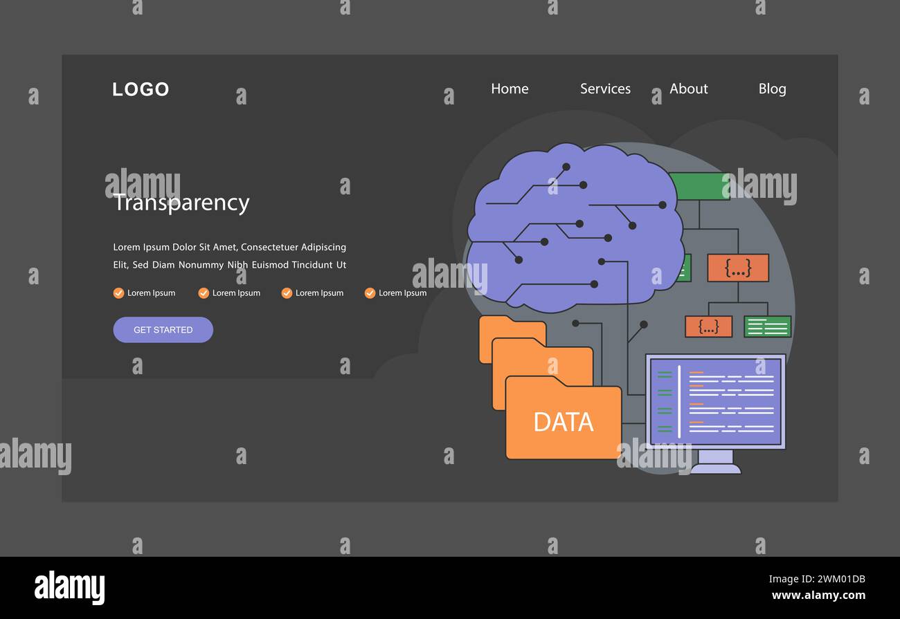 AI ethics dark or night mode web, landing. Artificial intelligence and ...