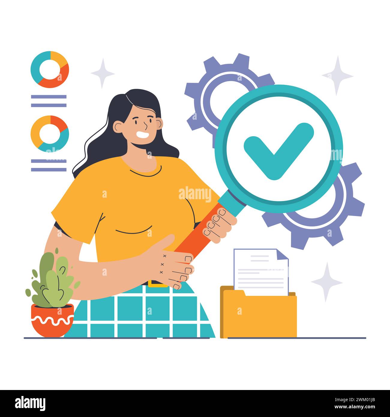 Internal Audit concept. Confident auditor with magnifying glass ...