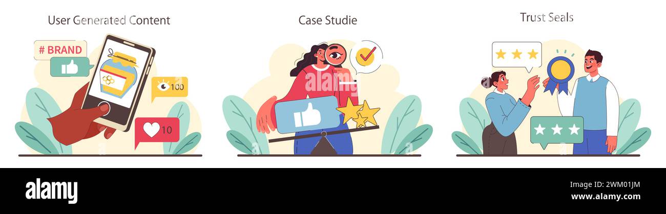 Social Proof concept. User engagement through content, detailed case ...