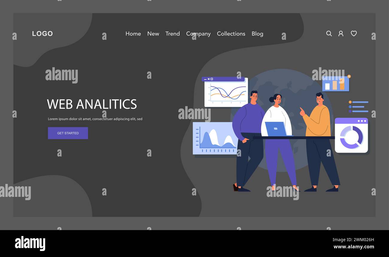 Web Analytics highlighted dark or night mode web, landing. Team of ... Web Analytics highlighted dark or night mode web, landing. Team of ...