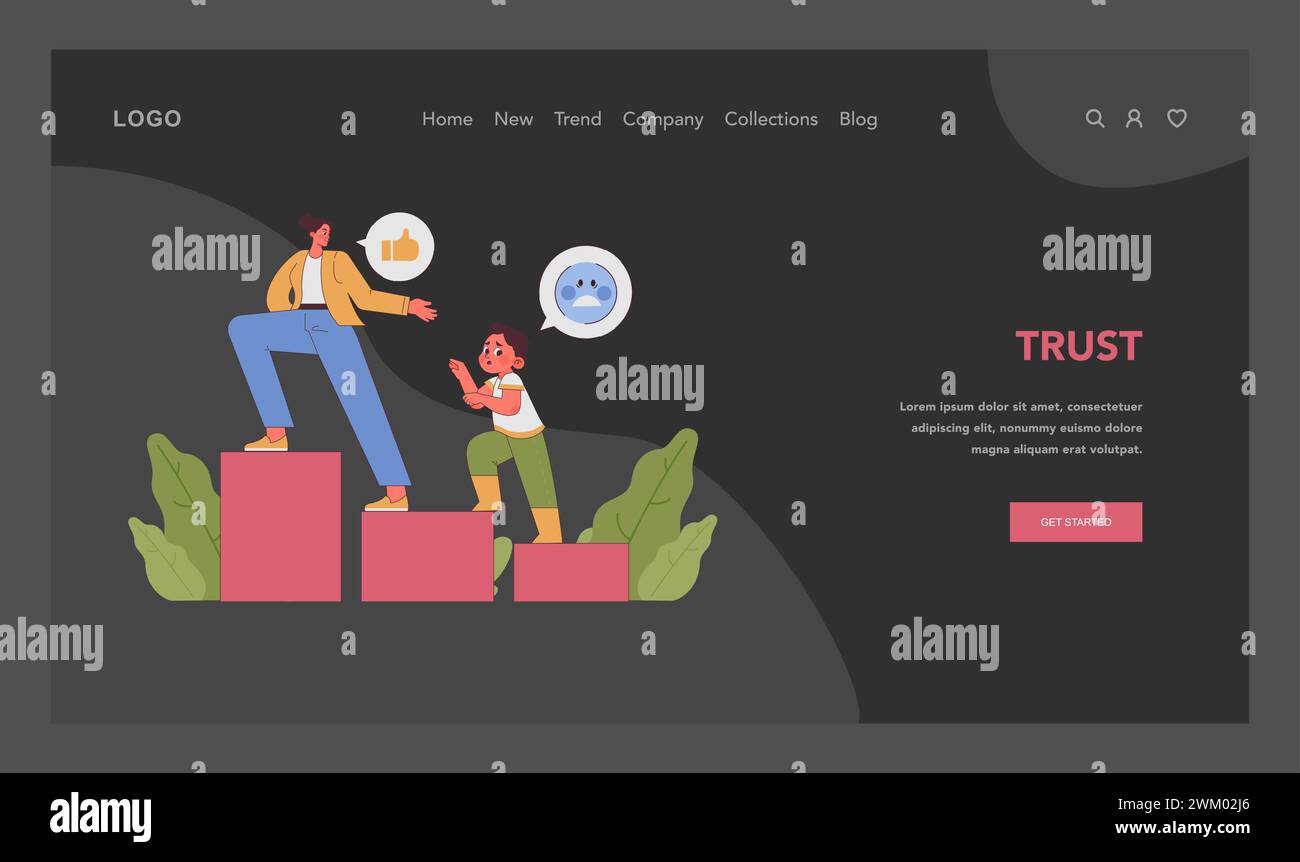 Trust concept. Adult guiding a frightened child to overcome obstacles ...