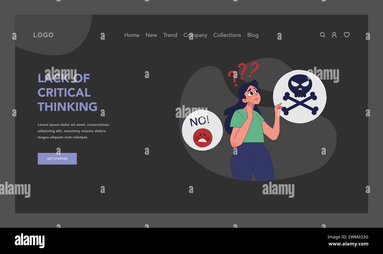 Lack of critical thinking concept. Confused woman amid misleading ...