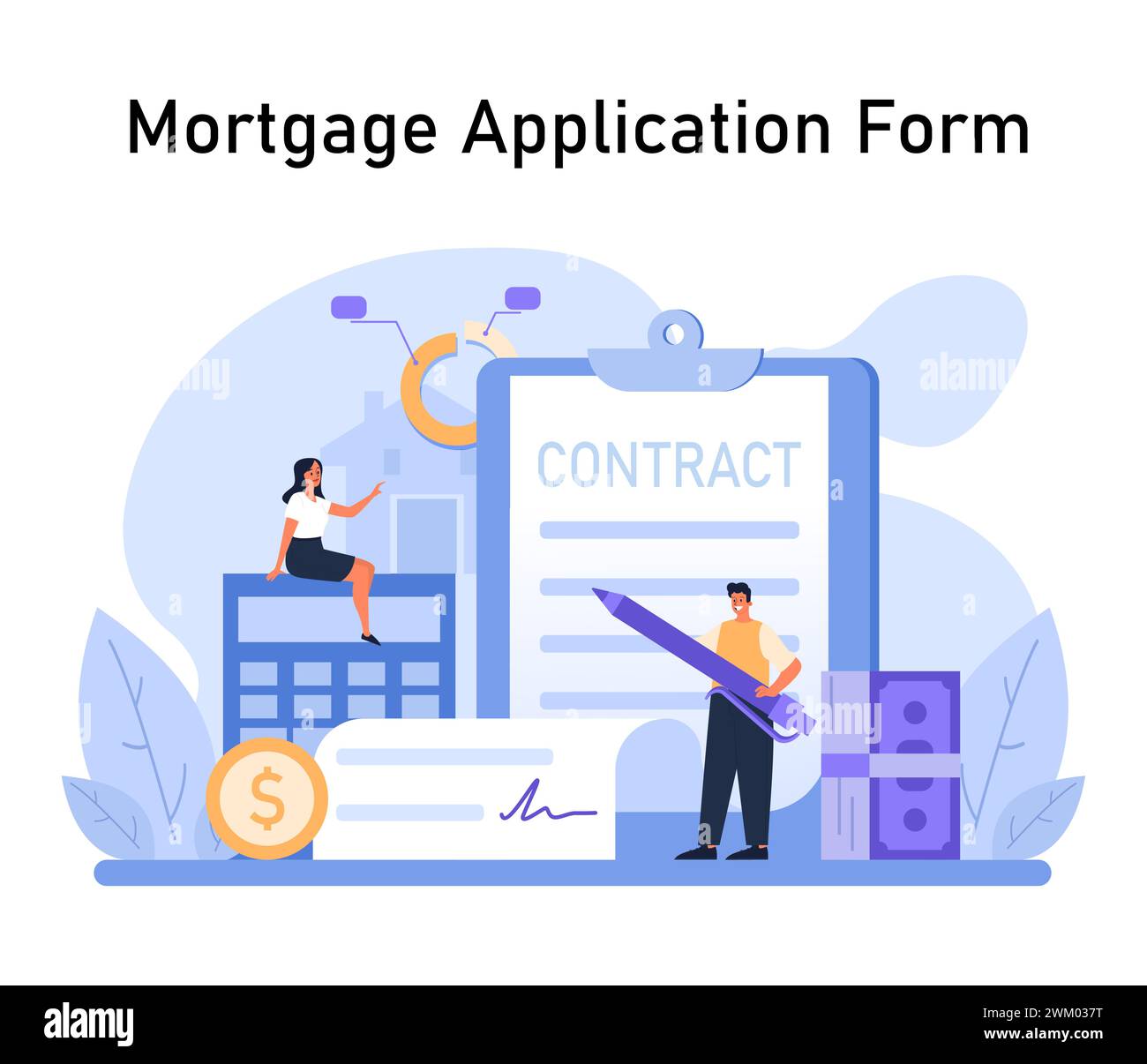 Mortgage Application Form concept. A woman steps up calculator buttons ...