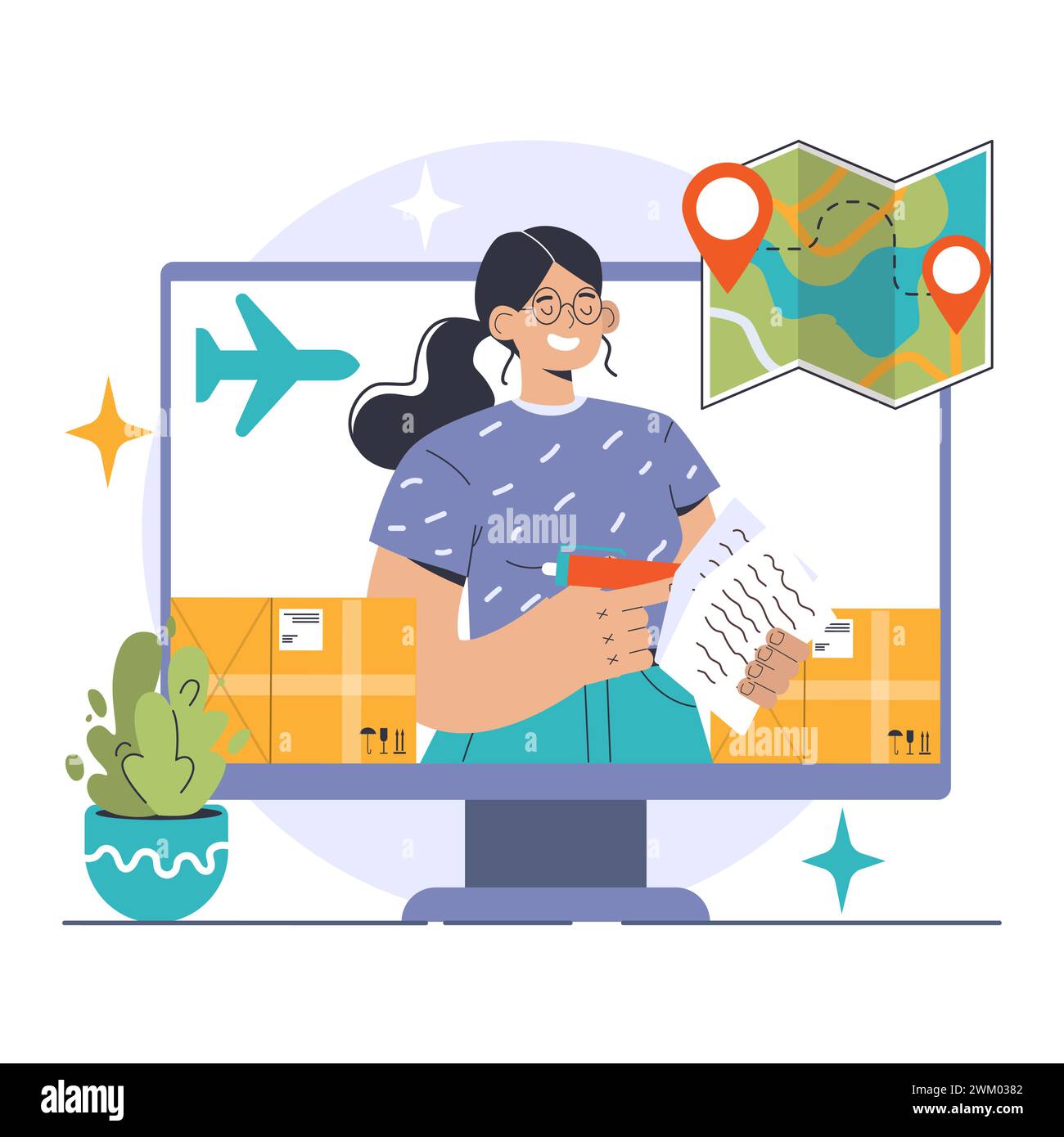 Distributor concept. Efficient woman managing logistics, monitoring ...