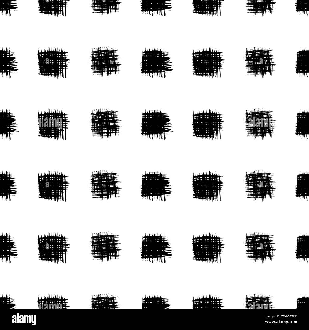 Seamless pattern with black brush stroke in square form on white ...