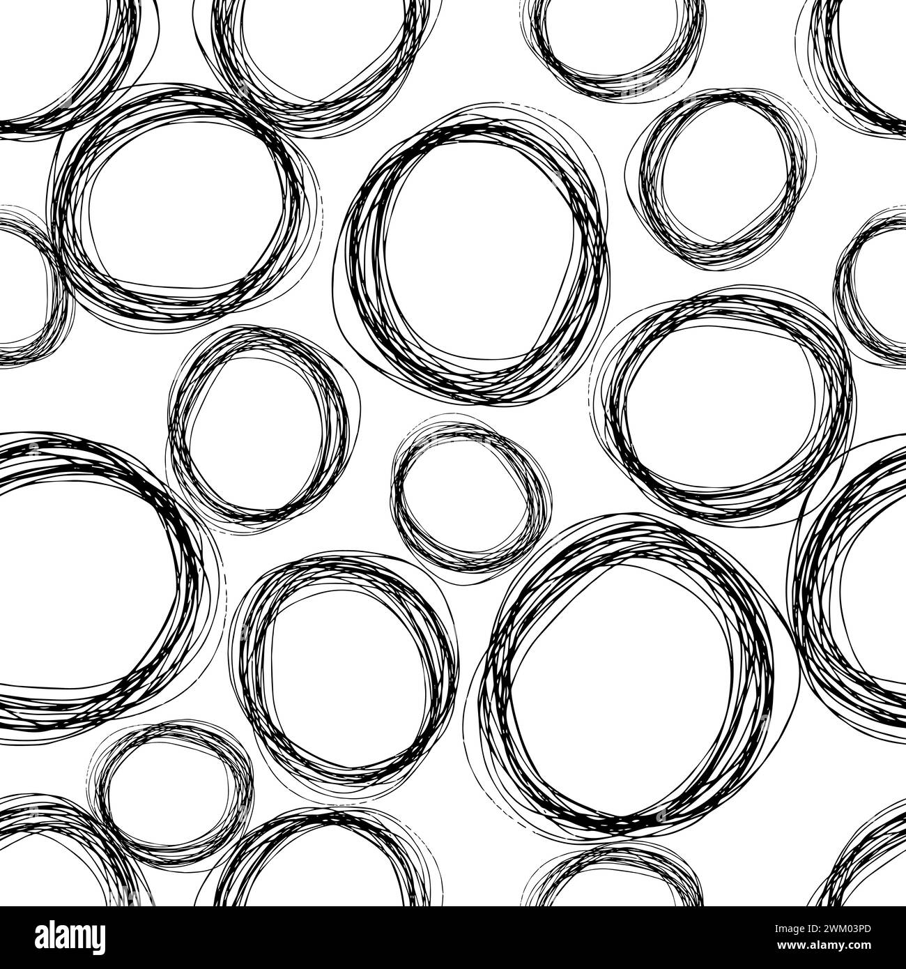 Seamless pattern with black sketch hand drawn pencil scribble ellipse ...