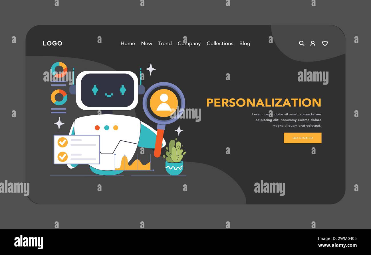 Personalization dark or night mode web, landing. Chatbot uses analytics ...