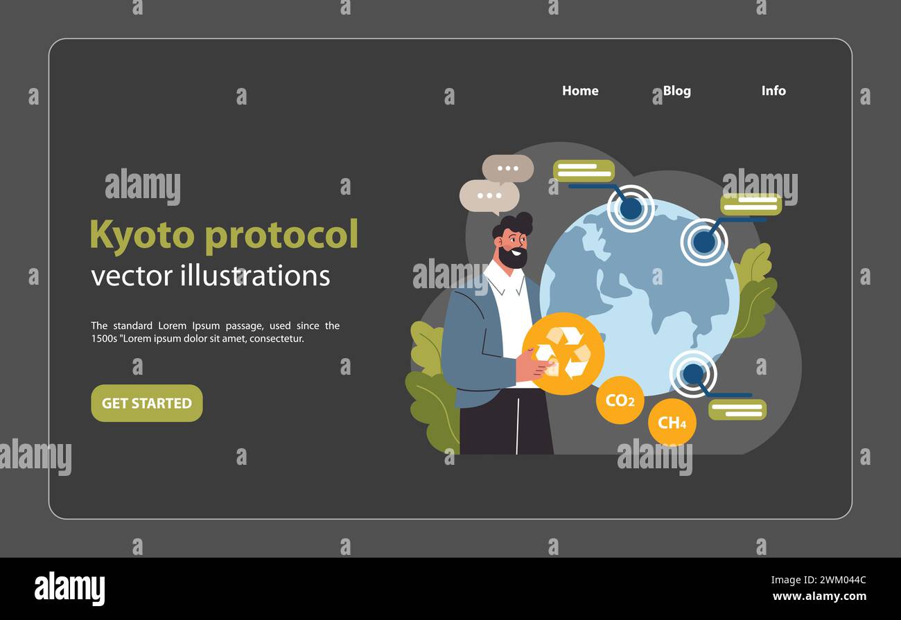 Man presenting Kyoto Protocol initiatives, highlighting global ...