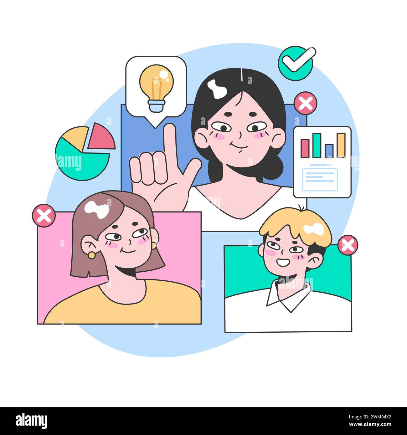 Collaborative brainstorming concept. Leader showcasing a bright idea ...