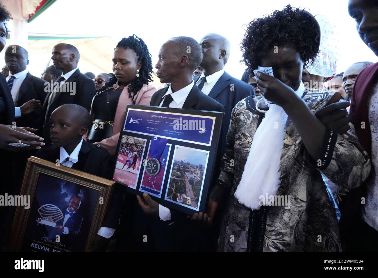Kelvin Kiptum's mother Mary Kangongo, right, gets emotional ahead of ...
